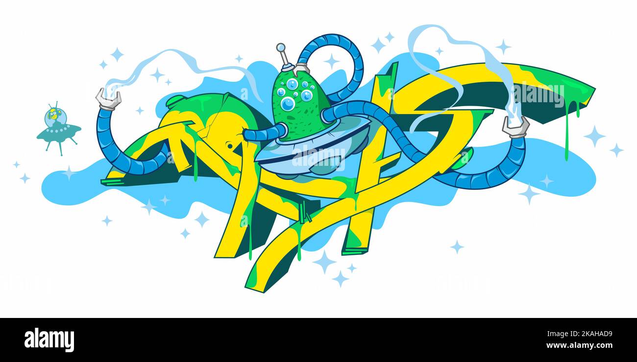 Trendy Abstract Word Mals Graffiti Style Font Lettering With Alien ...