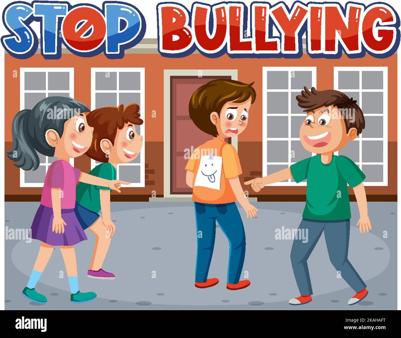 Stop bullying text with school kids illustration Stock Vector Image ...