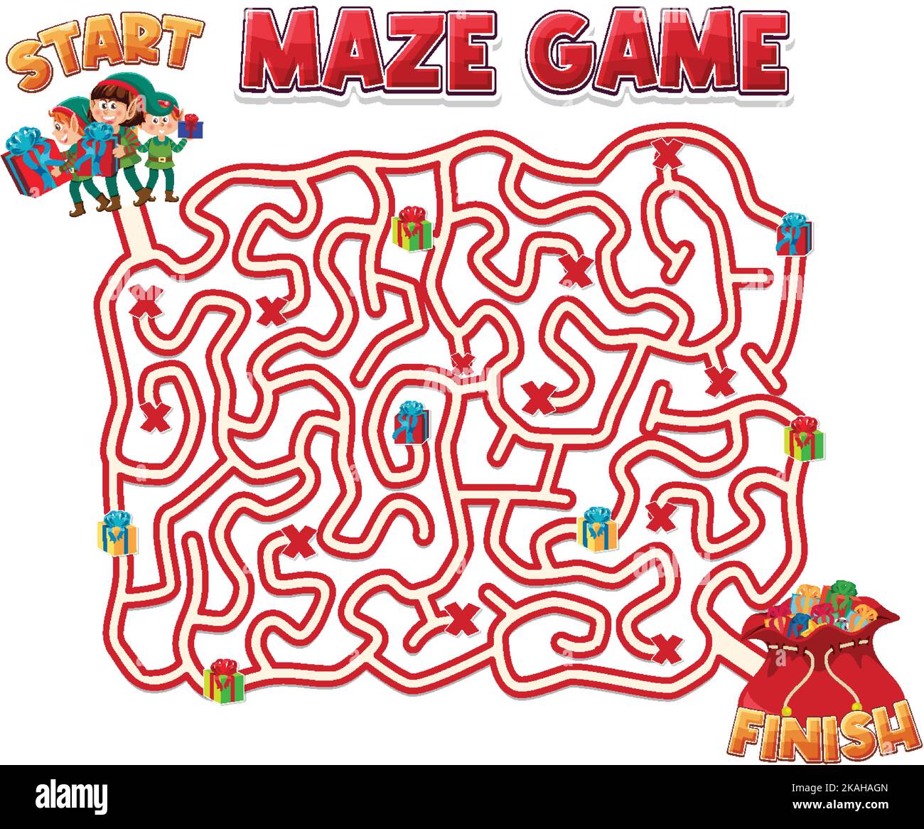 Maze game template in Christmas theme for kids illustration Stock ...