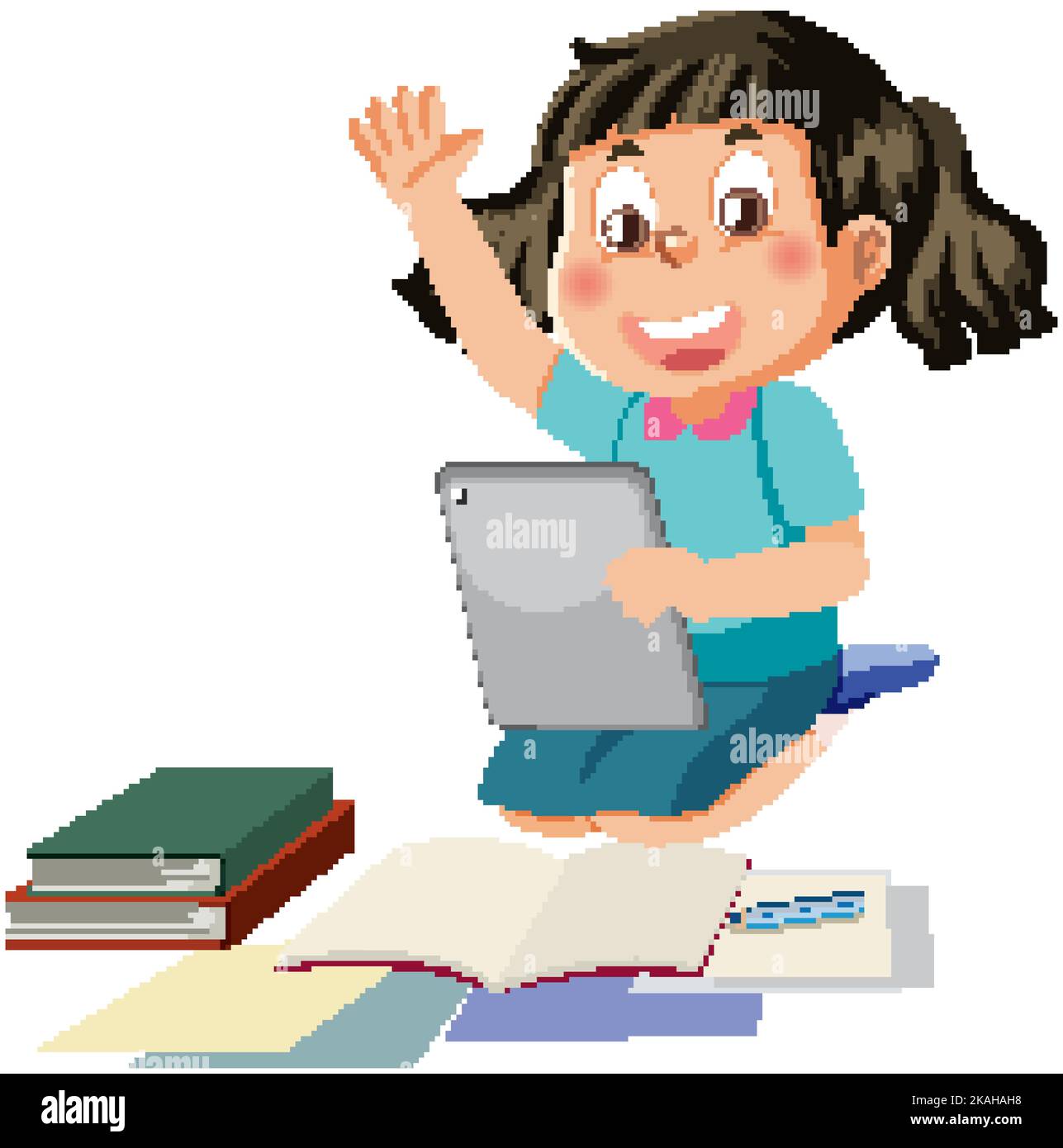 A girl using tablet for learning online illustration Stock Vector Image ...