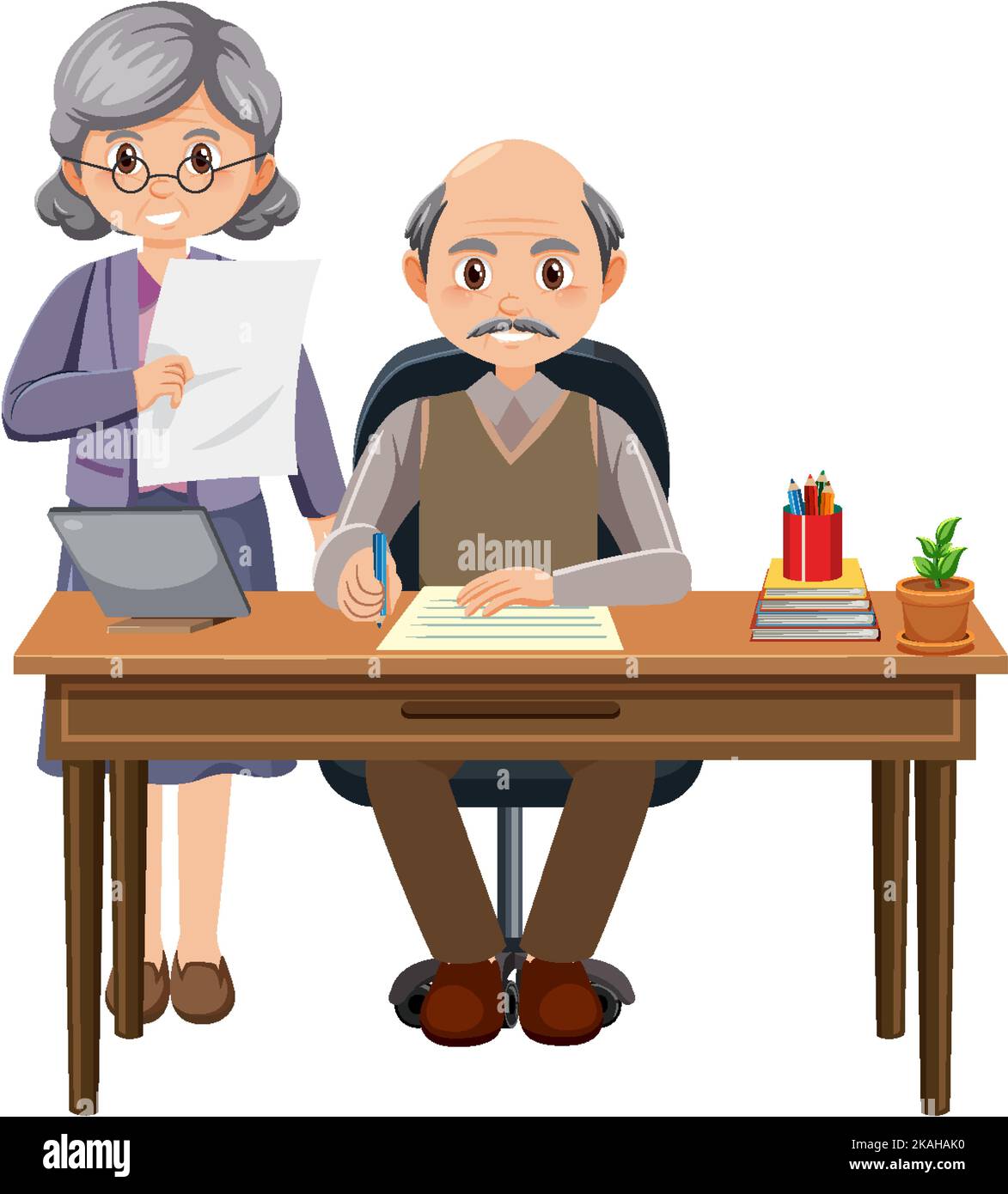 Working space with senior couple cartoon character illustration Stock ... Working space with senior couple cartoon character illustration Stock ...