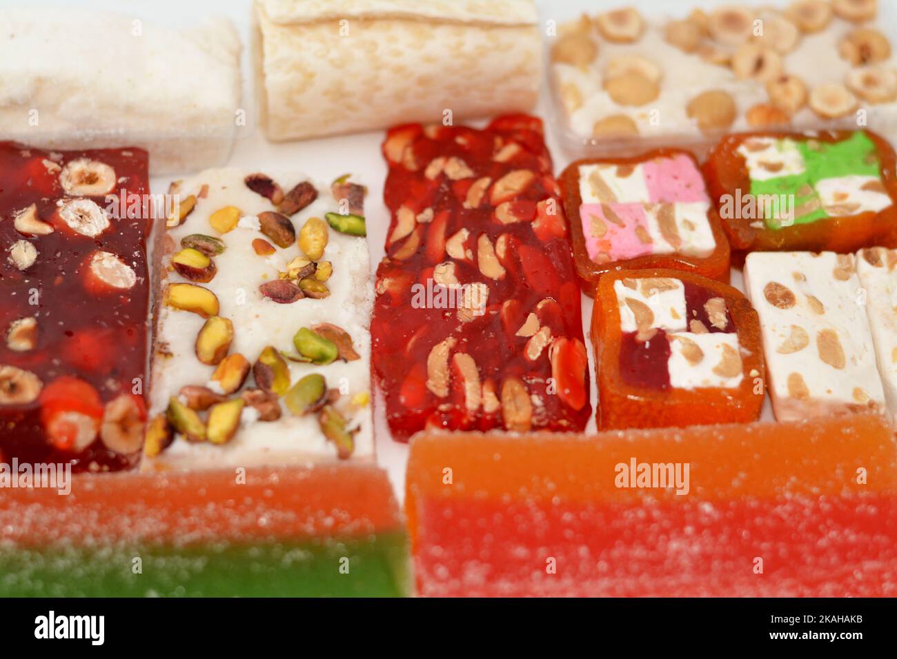 Collection of Arabian sweet candies with nuts, peanuts, hazelnuts and ...