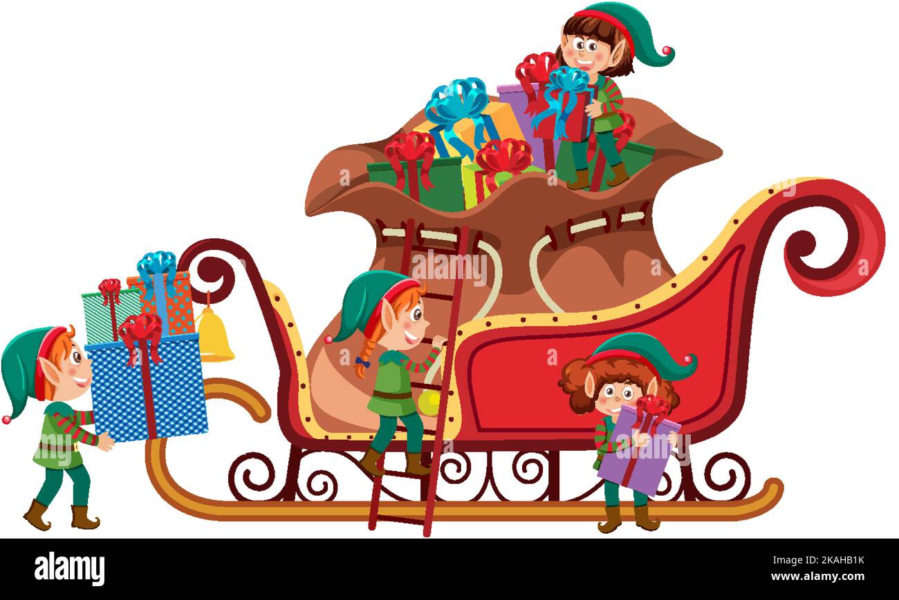 Elves cartoon character with Christmas present illustration Stock ...