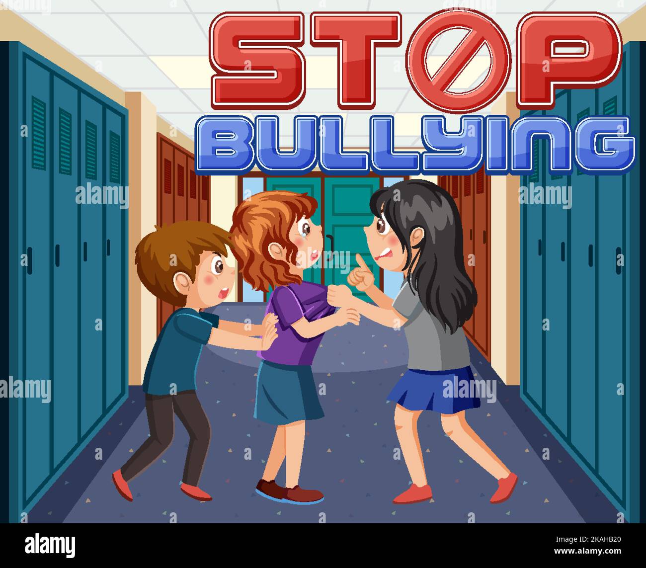 Stop bullying text with school kids illustration Stock Vector Image ...