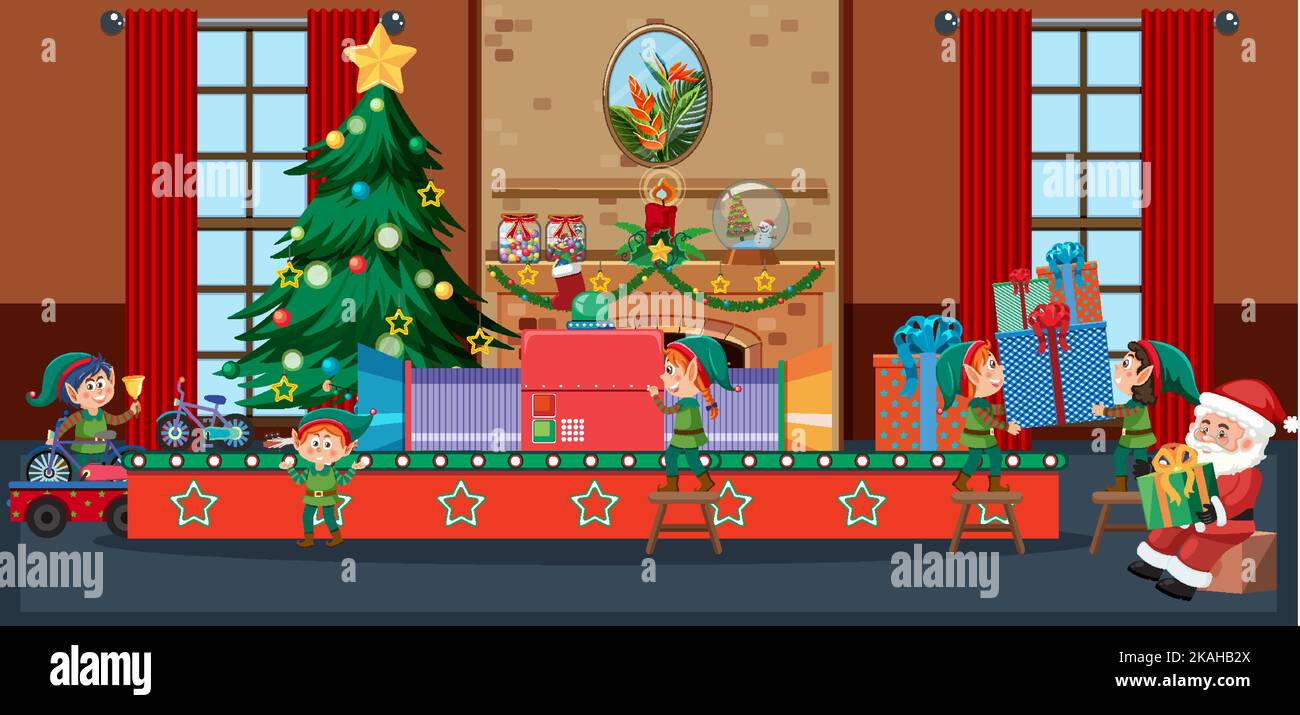 Elves making Christmas presents illustration Stock Vector Image & Art ...