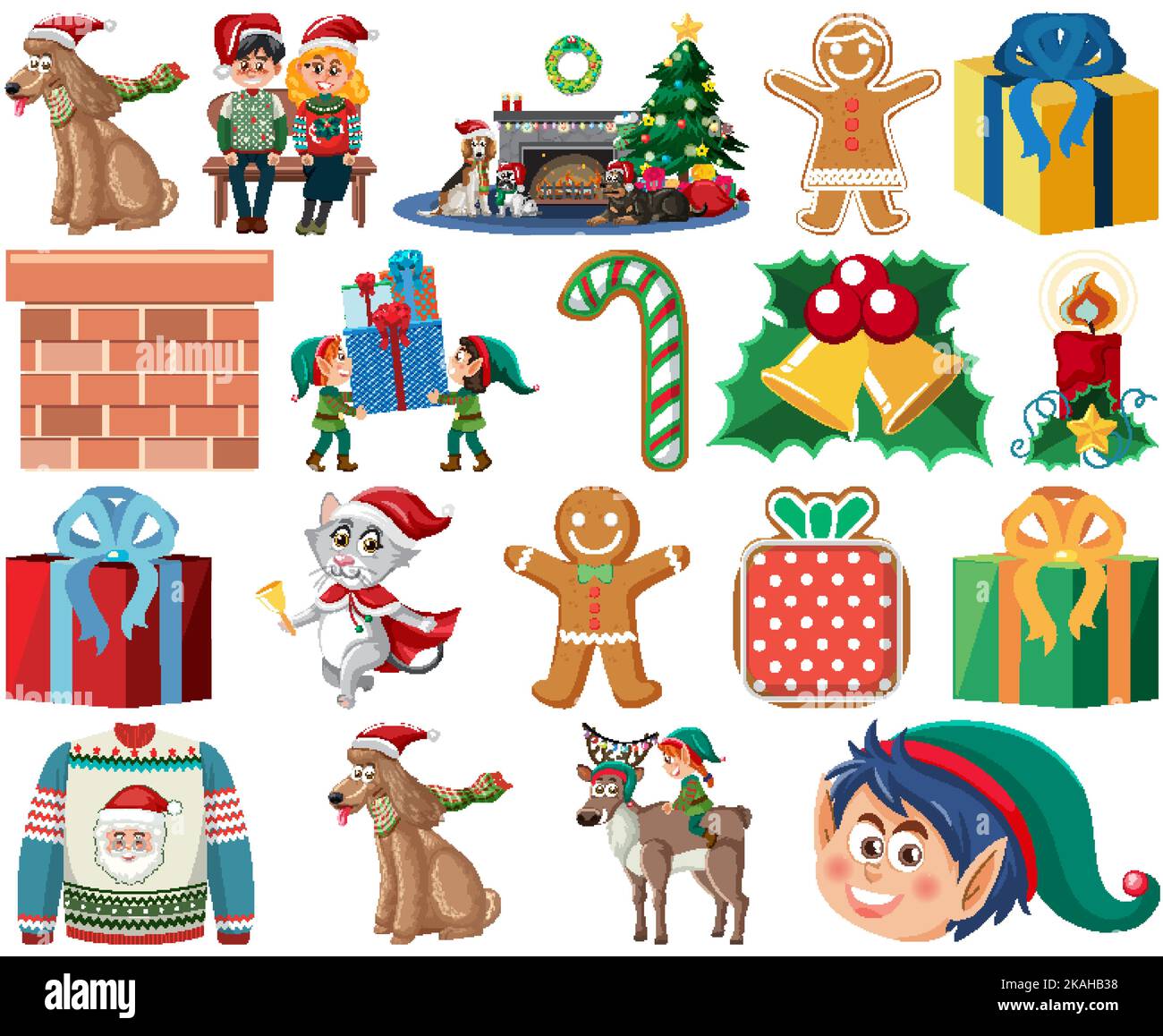 Christmas characters and elements set illustration Stock Vector Image ...