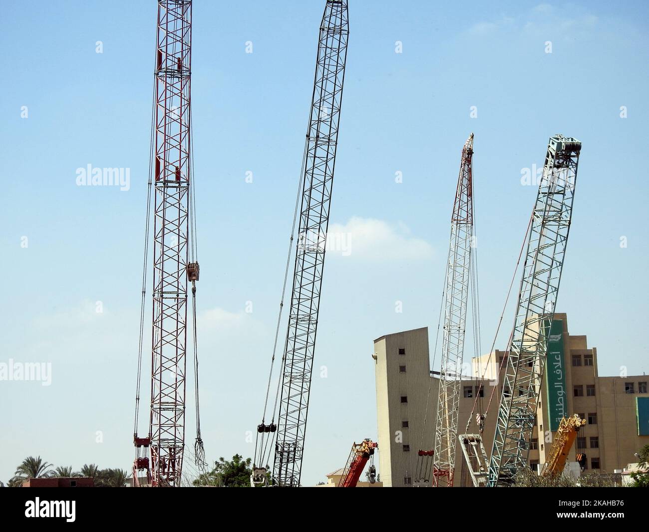 Alexandria, Egypt, September 9 2022: many overhead cranes at the site ...