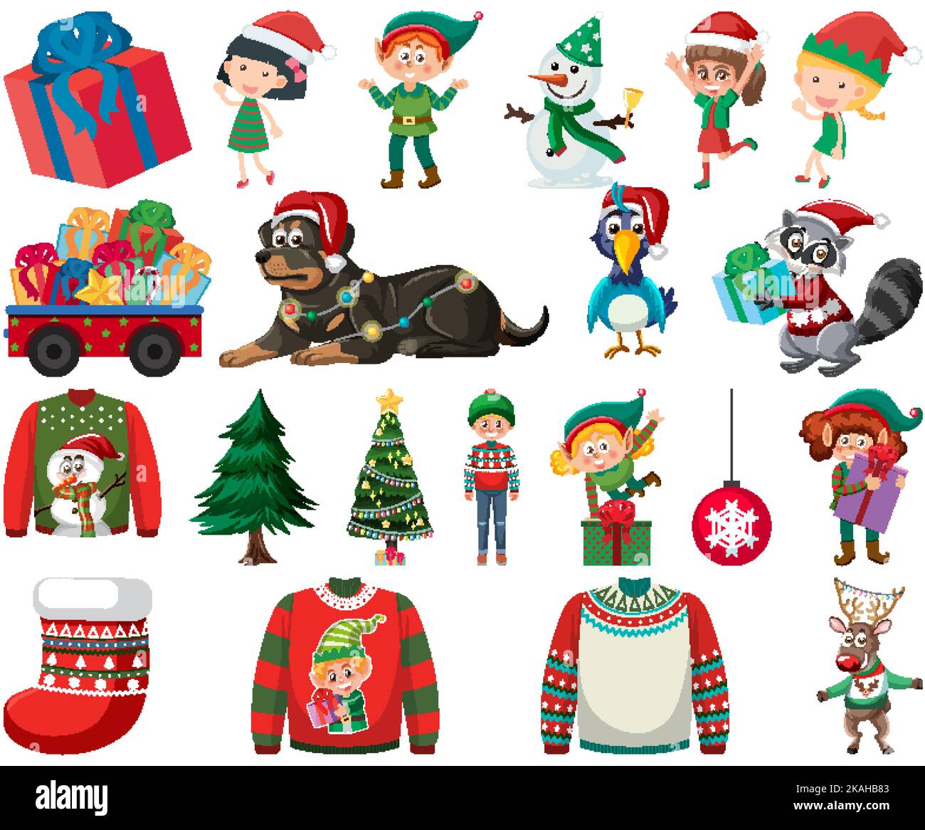 Christmas characters and elements set illustration Stock Vector Image ...