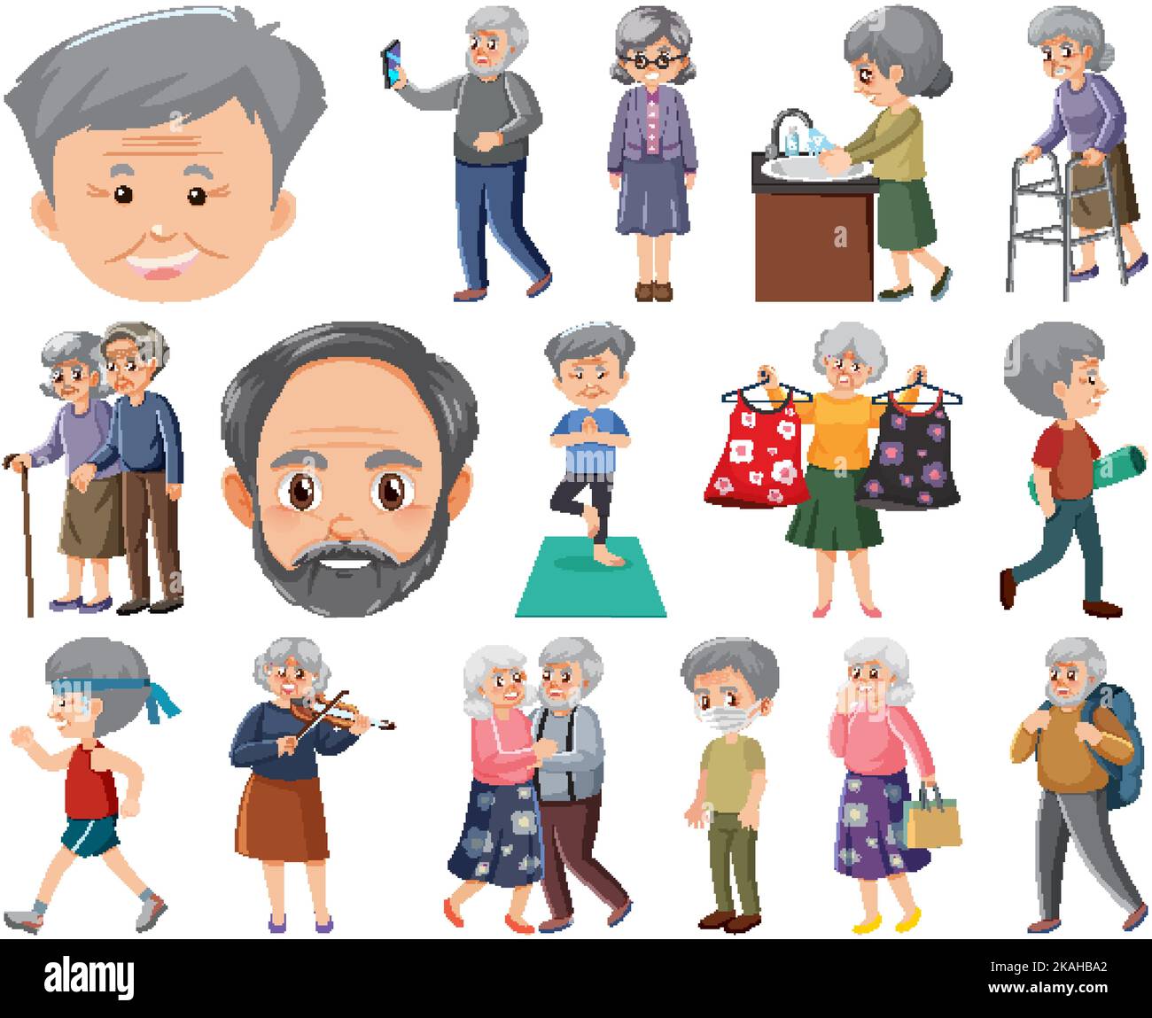 Collection of elderly people icons illustration Stock Vector Image ...