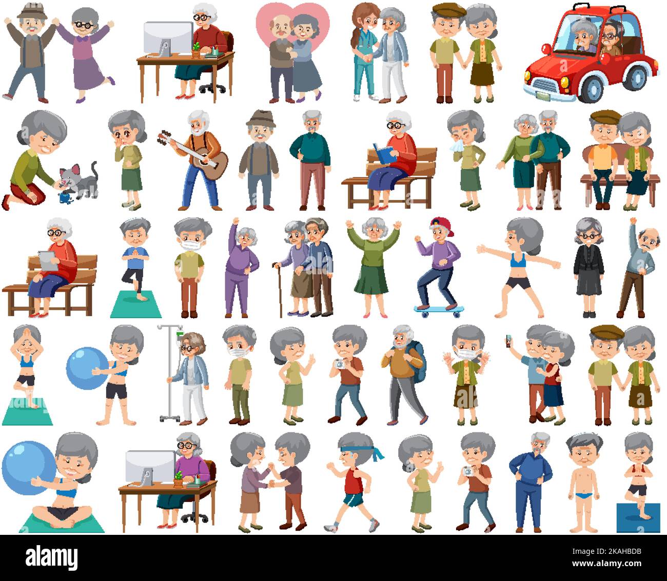 Collection of elderly people icons illustration Stock Vector Image ...