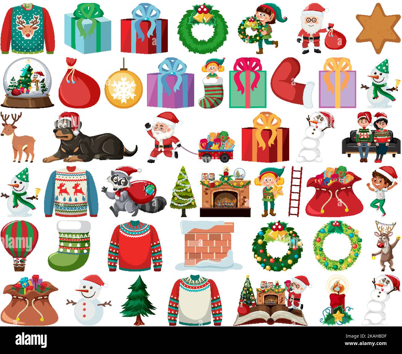 Christmas characters and elements set illustration Stock Vector Image ...