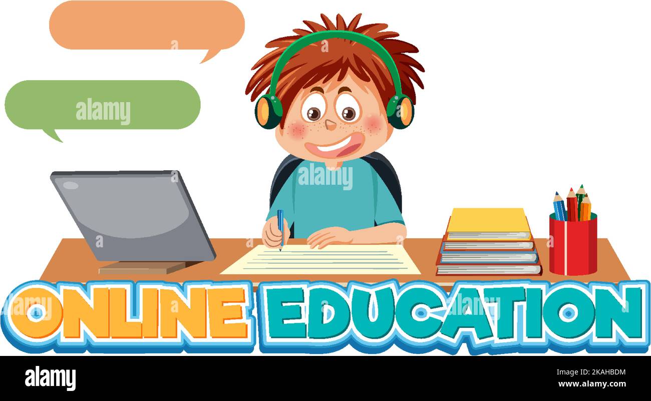 Cute little boy doing homework Stock Vector Images - Alamy