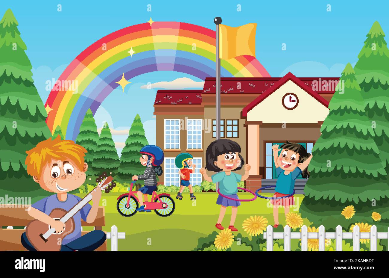 Happy children at school illustration Stock Vector Image & Art - Alamy