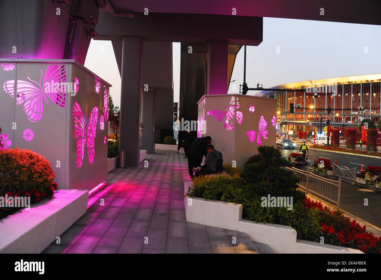 The 2022 China International Import Expo(CIIE) is about to start, neon lights are around the ...