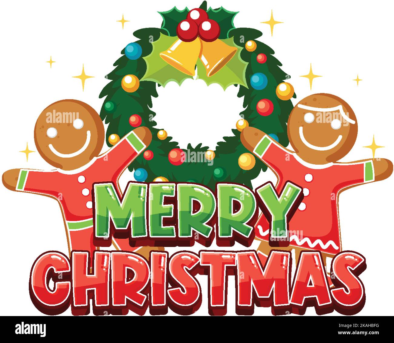 Merry Christmas text with gingerbread illustration Stock Vector Image ...