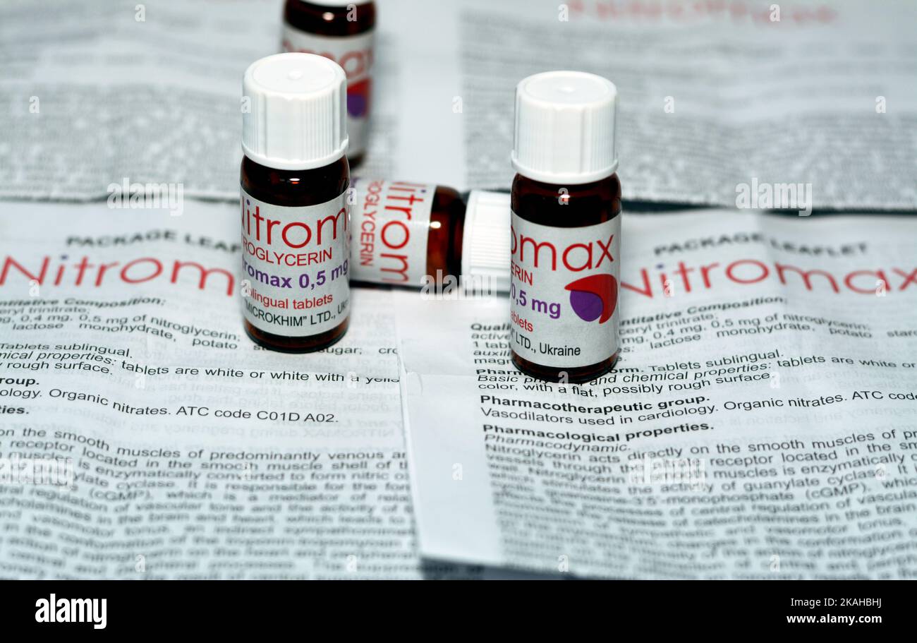 Cairo, Egypt, September 13 2022: Nitromax sublingual tablets 0,5 mg ...