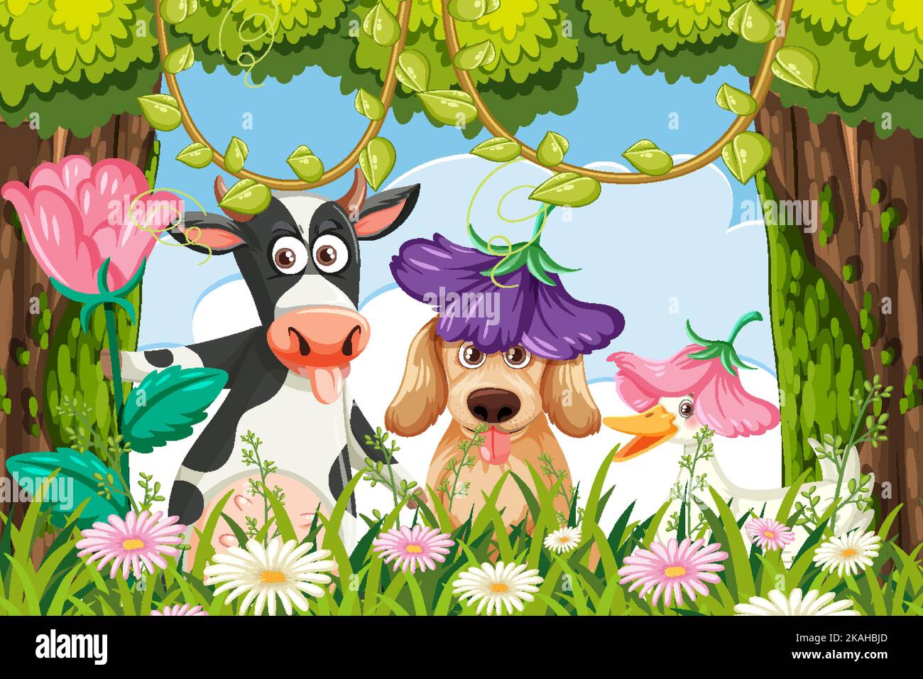 Friendly animal in nature scene illustration Stock Vector Image & Art ...