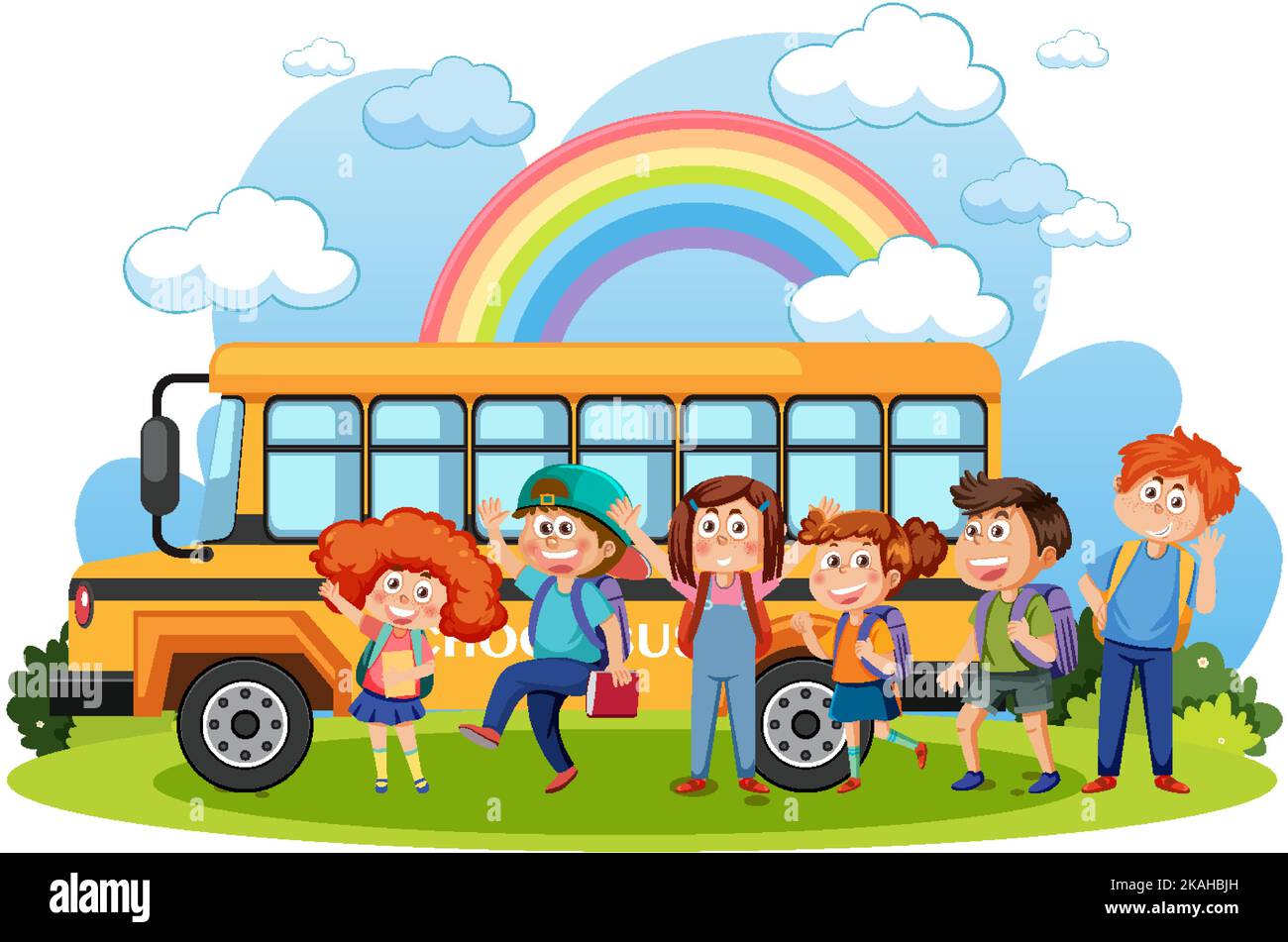 School bus with students cartoon illustration Stock Vector Image & Art ...