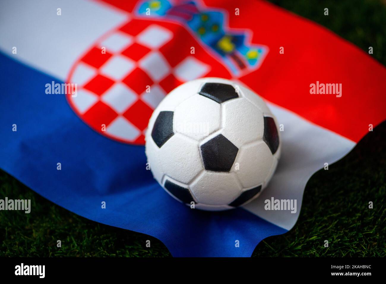 Croatia national football team. National Flag on green grass and soccer ...