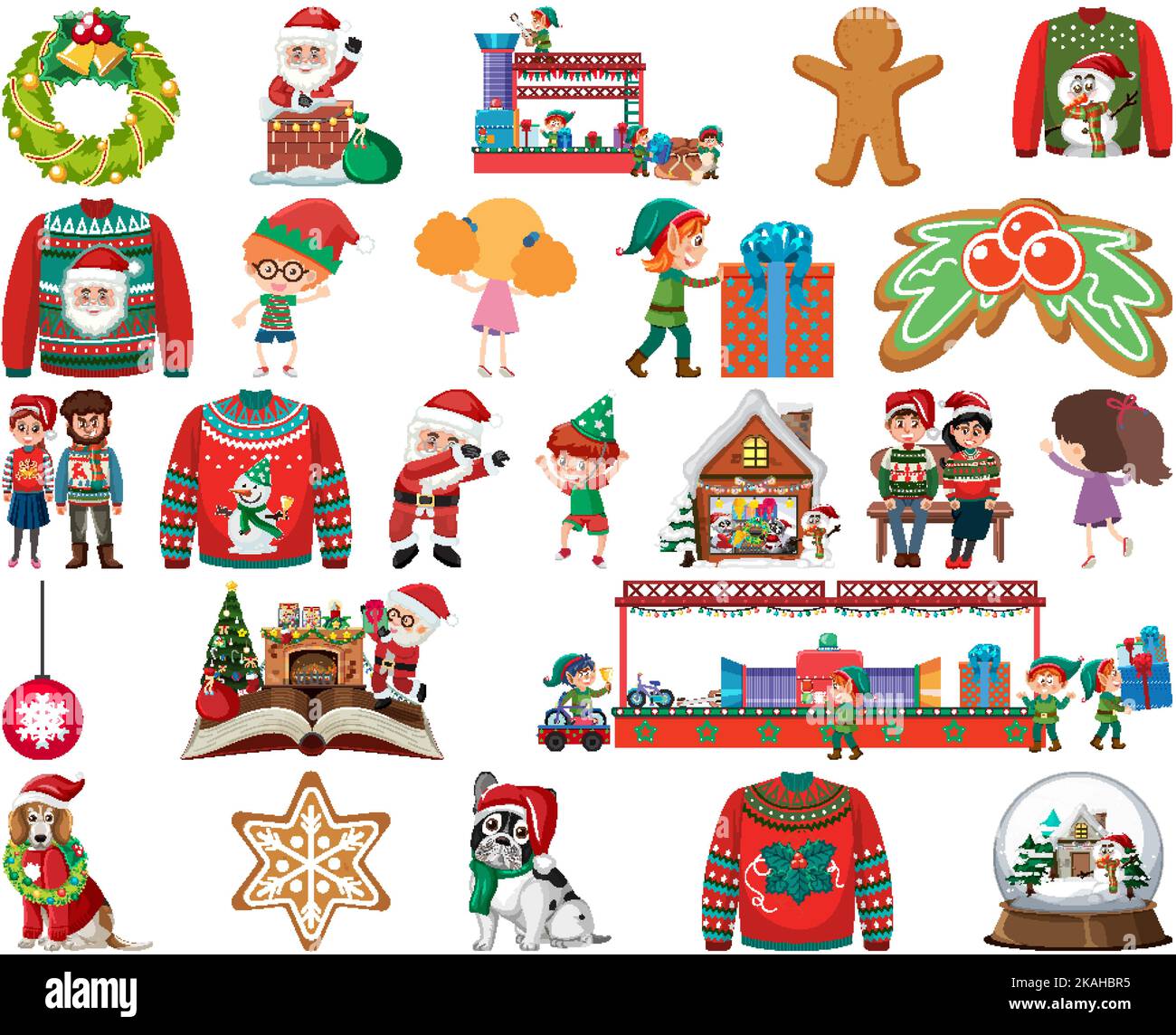 Christmas characters and elements set illustration Stock Vector Image ...