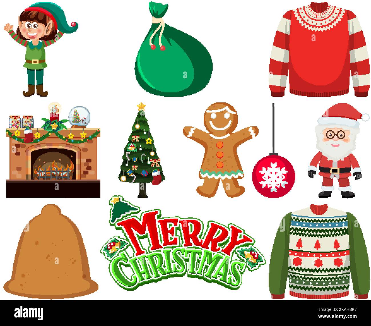 Christmas characters and elements set illustration Stock Vector Image ...