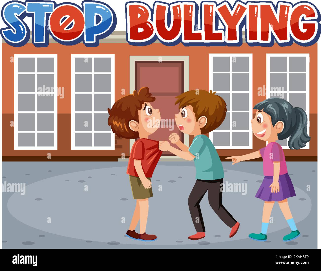 Stop bullying text with school kids illustration Stock Vector Image ...