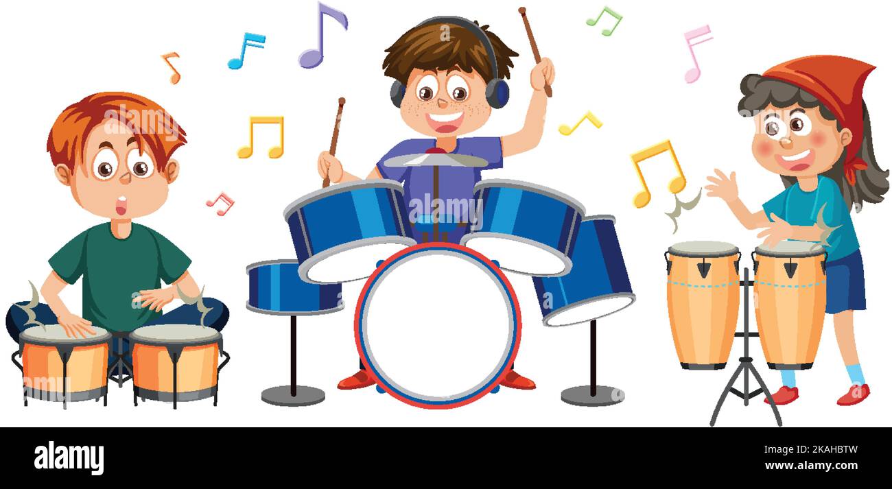Children playing musical instrument illustration Stock Vector Image ...