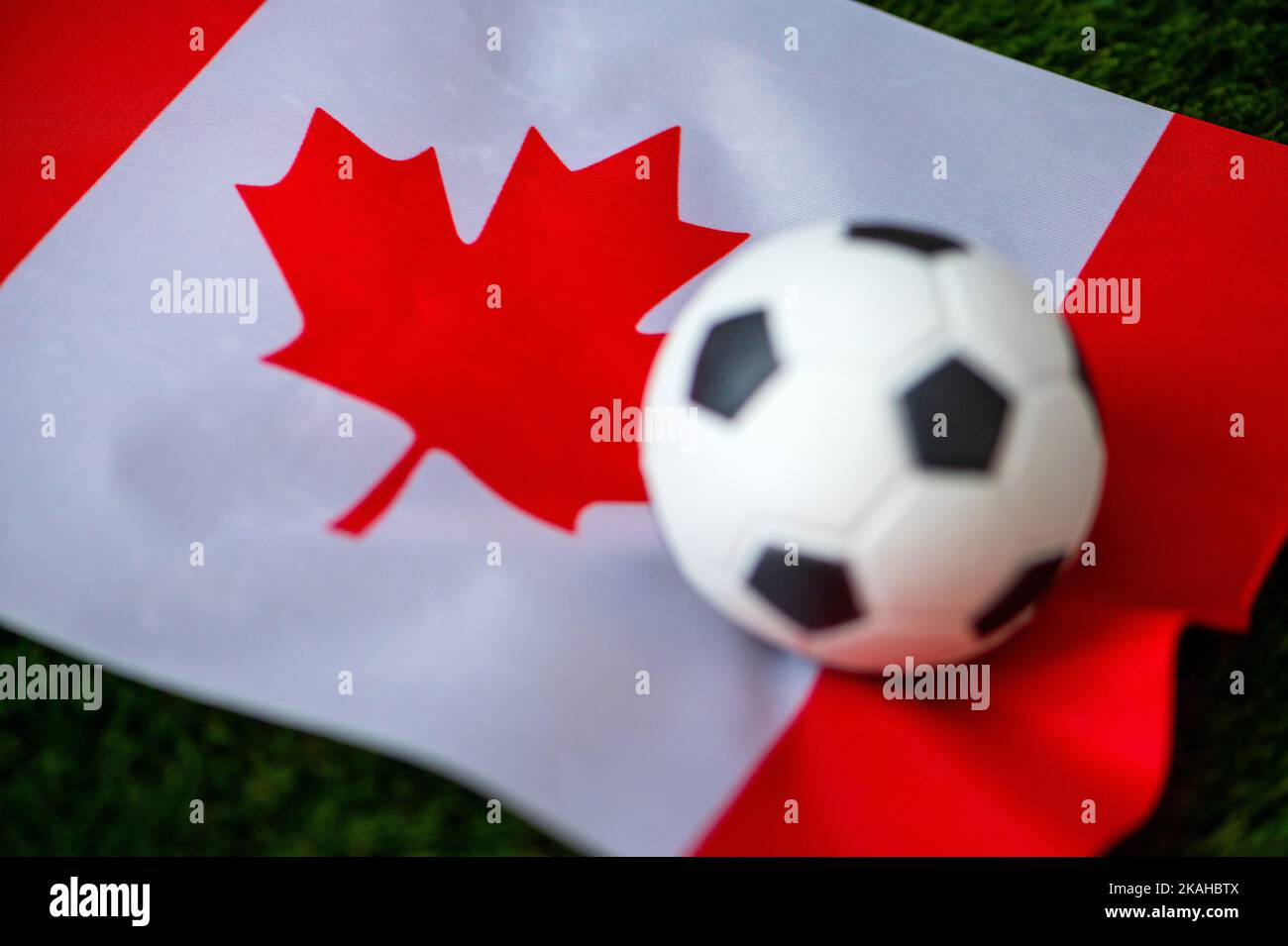 Canada national football team. National Flag on green grass and soccer ...