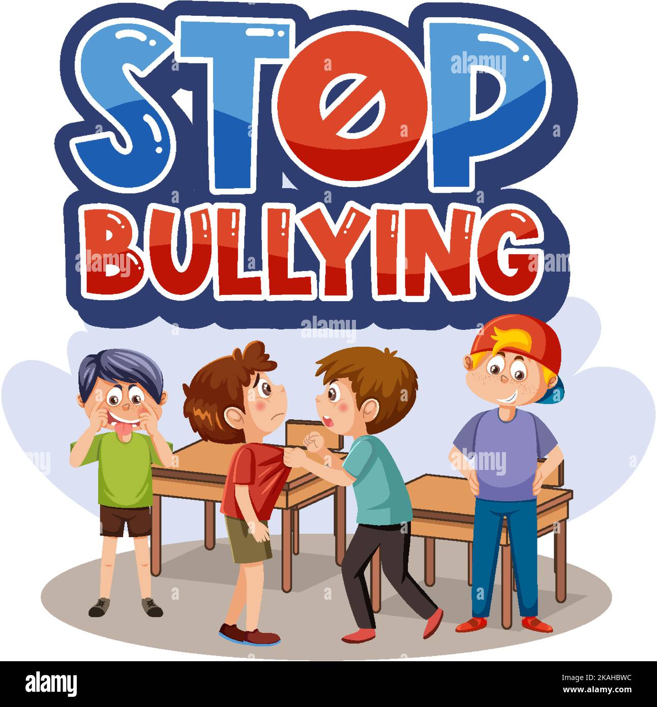 Stop Bullying text with cartoon character illustration Stock Vector ...