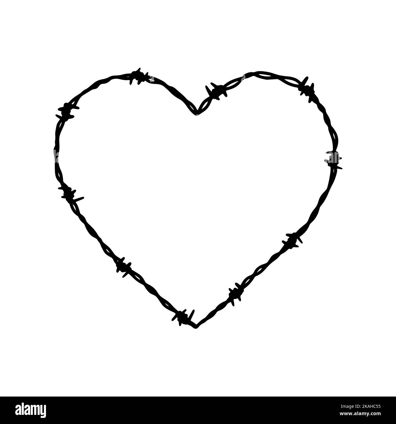 Barbed wire heart shape frame. Hand drawn vector illustration in sketch ...