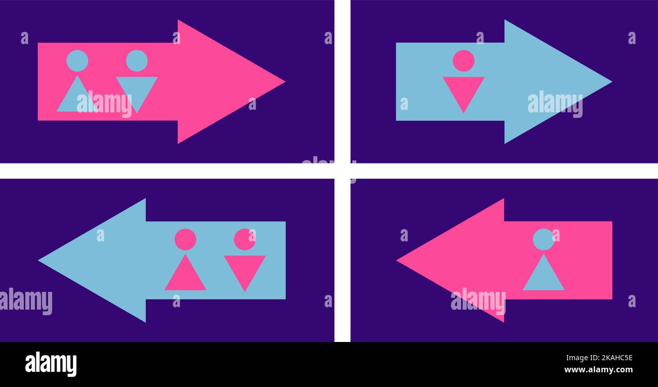 Toilet sign, male female, direction arrow, vector flat style, punchy ...
