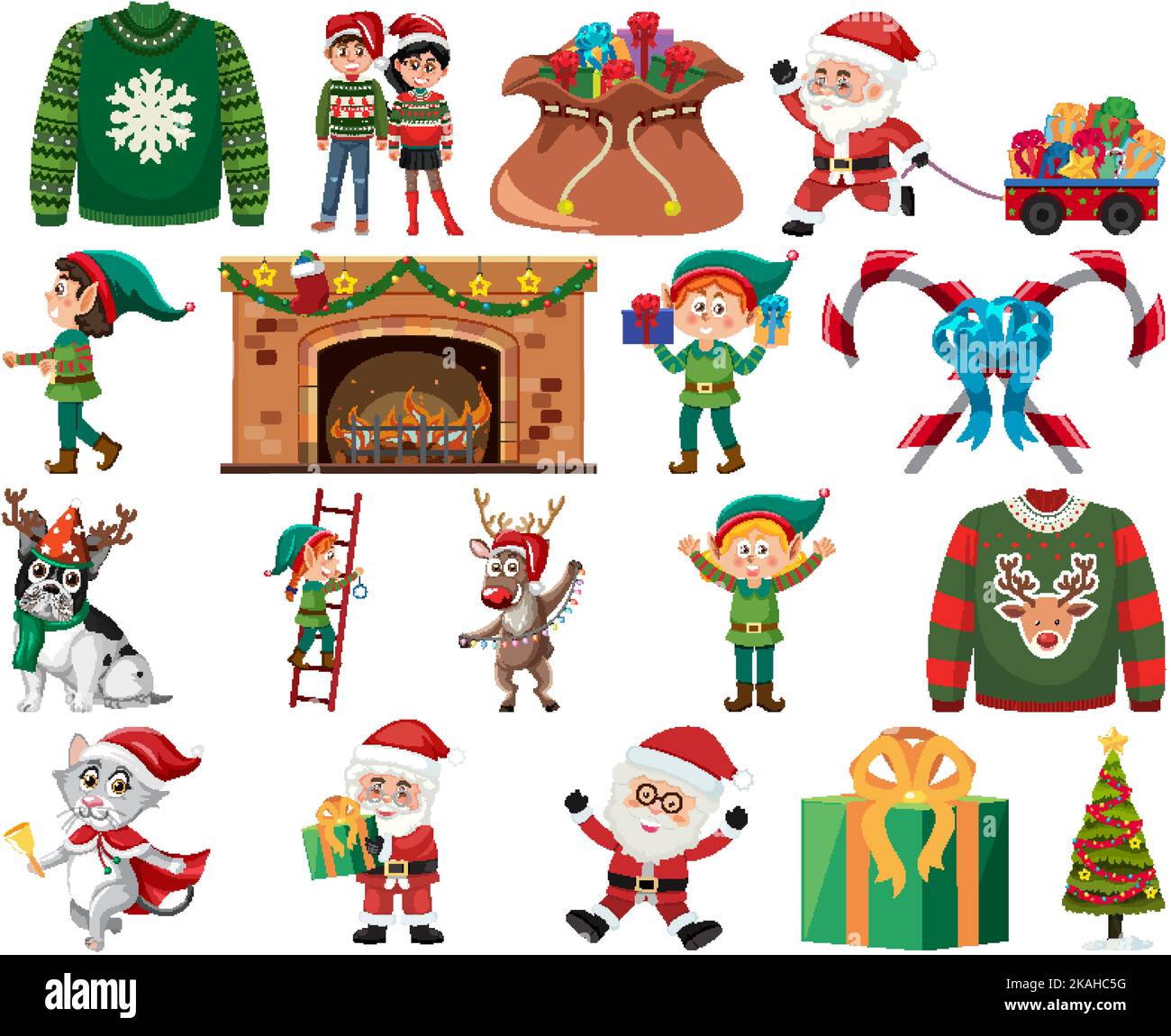 Christmas characters and elements set illustration Stock Vector Image ...