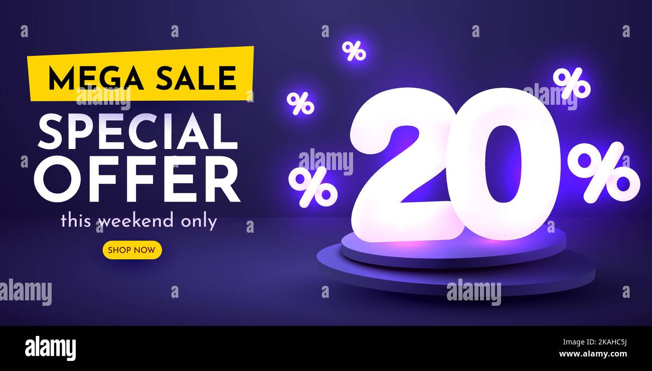20 percent Off. Discount creative composition. 3d sale symbol with ...