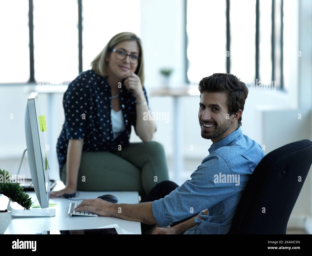 We work well together. Cropped portrait of two business colleagues ...