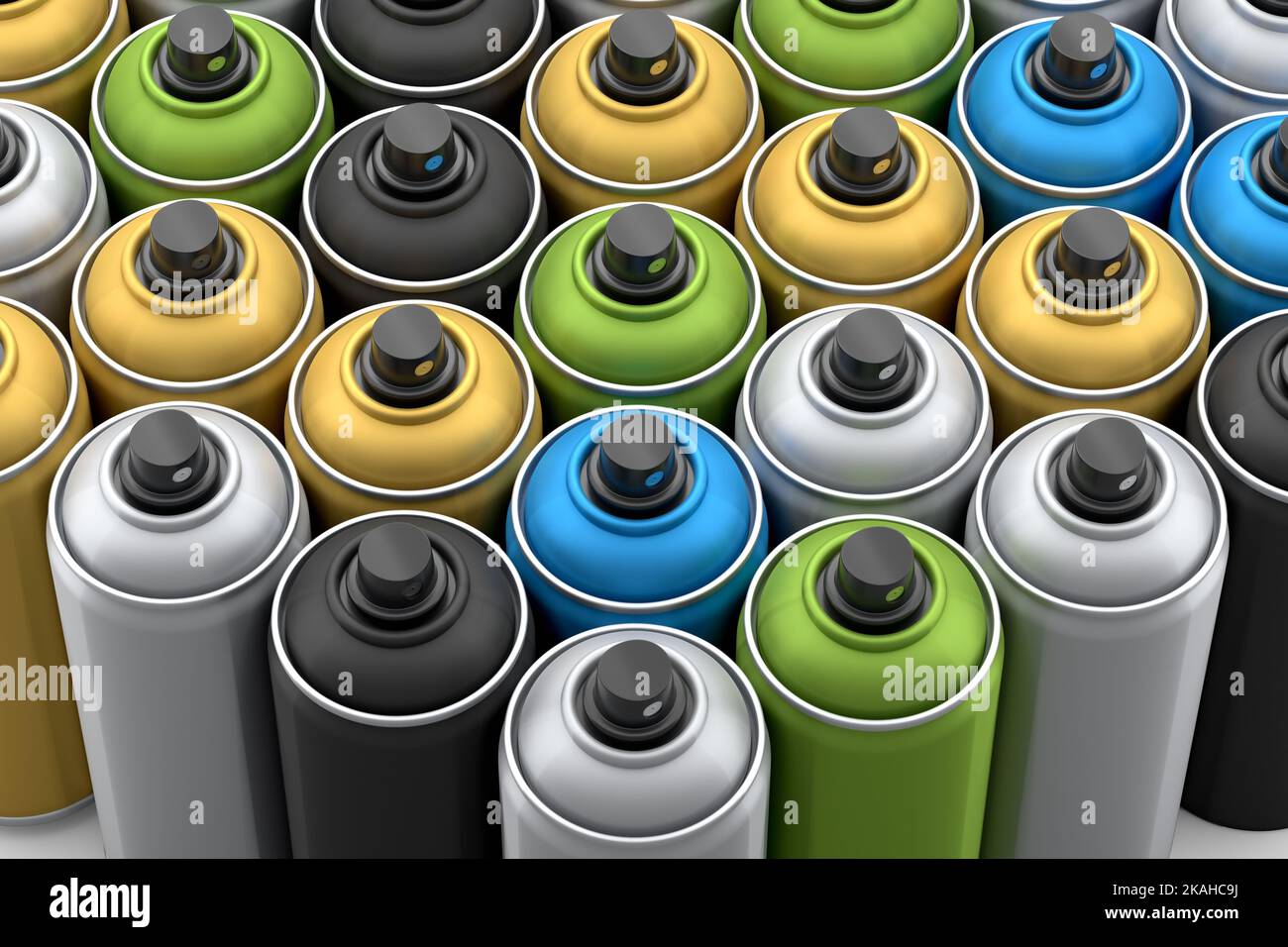 Set of colorful spray paint cans in row on white background. 3d render ...