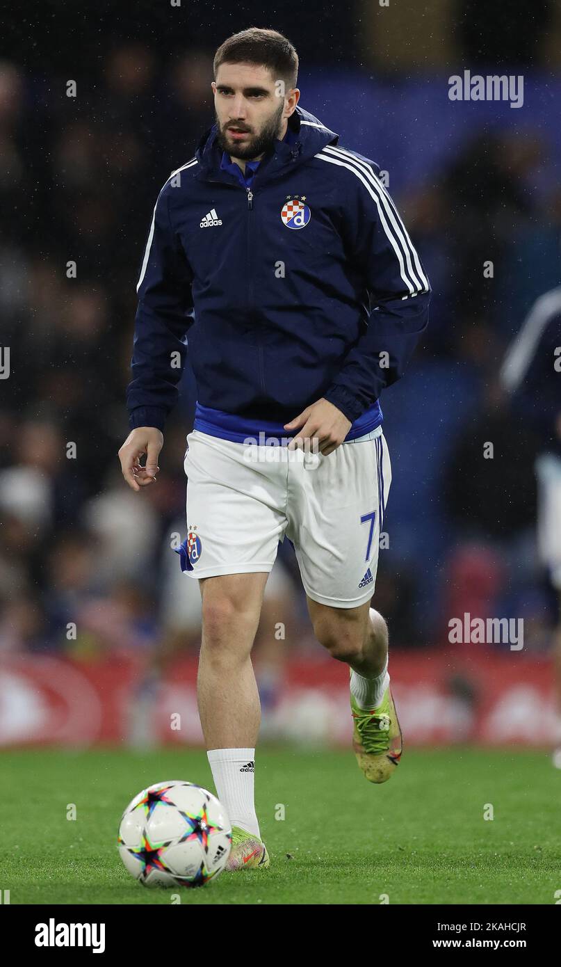London, UK. 2nd Nov, 2022. Luka Ivanusec of Dinamo Zagreb warms up ...