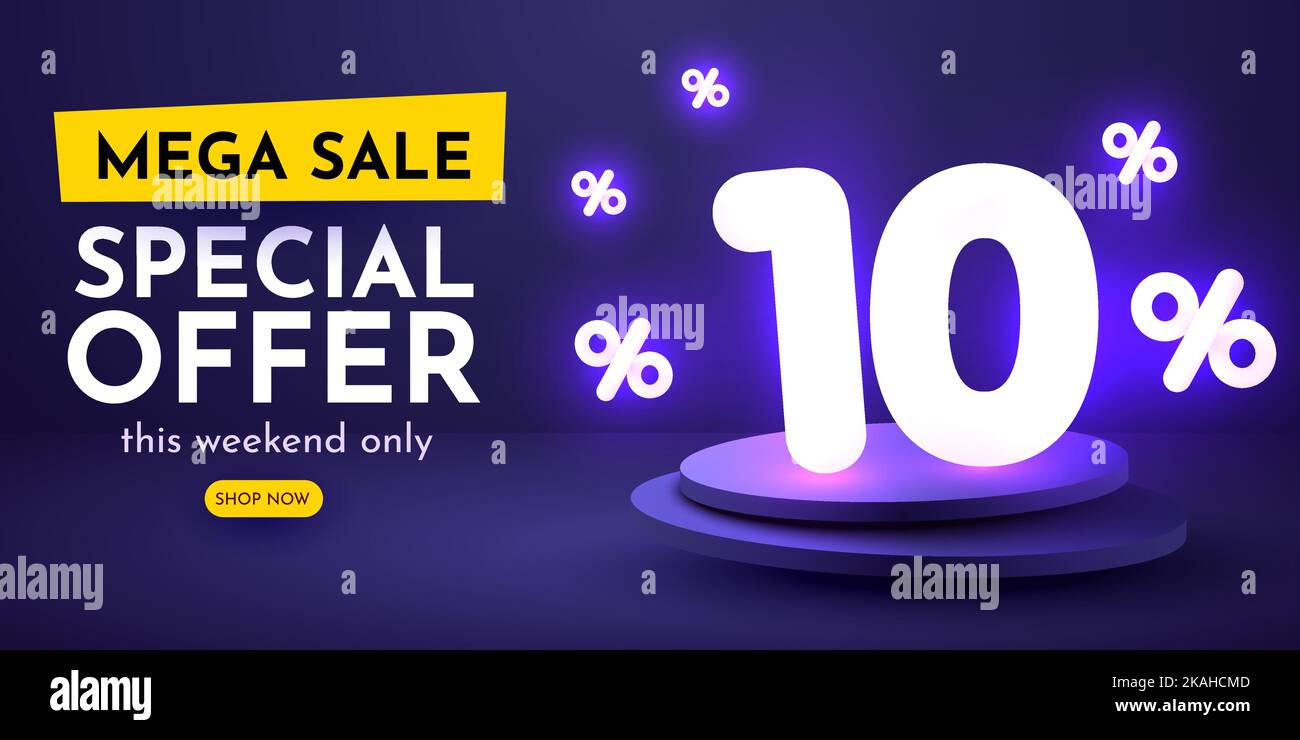10 percent Off. Discount creative composition. 3d sale symbol with ...