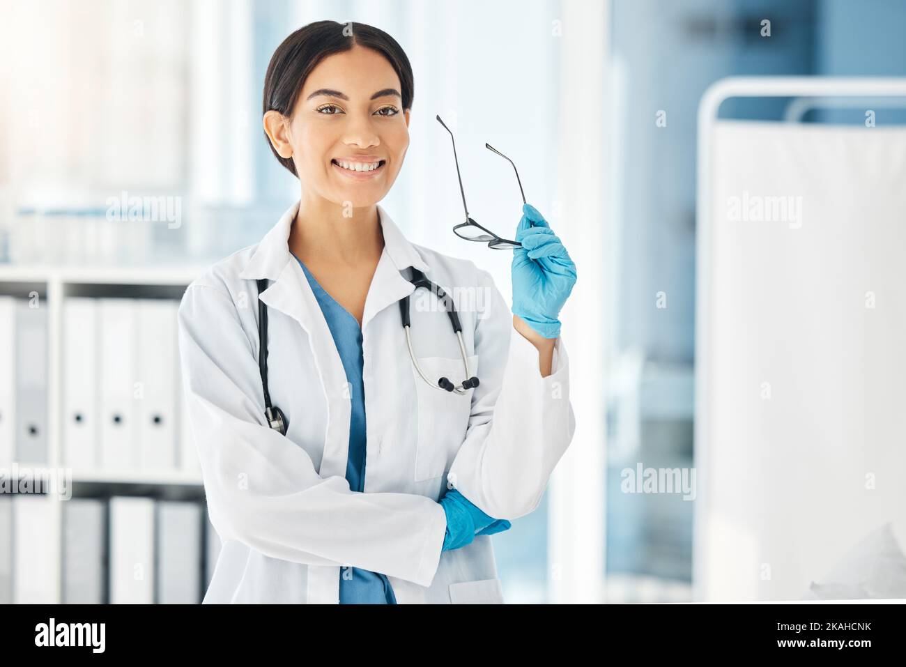 Research doctor, woman and lab employee ready for science, hospital and ...