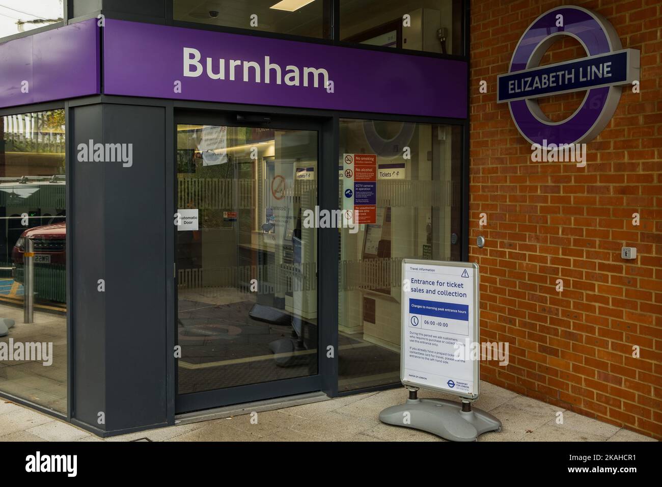 Burnham, UK. 2nd November, 2022. Elizabeth Line branding is pictured at ...