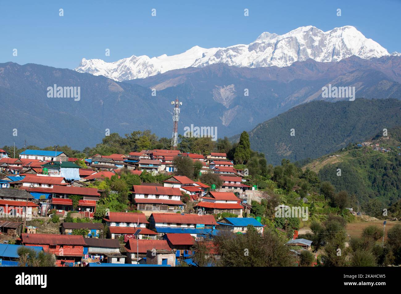 Beautiful village Bhujung and Ghale Gau Stock Photo - Alamy