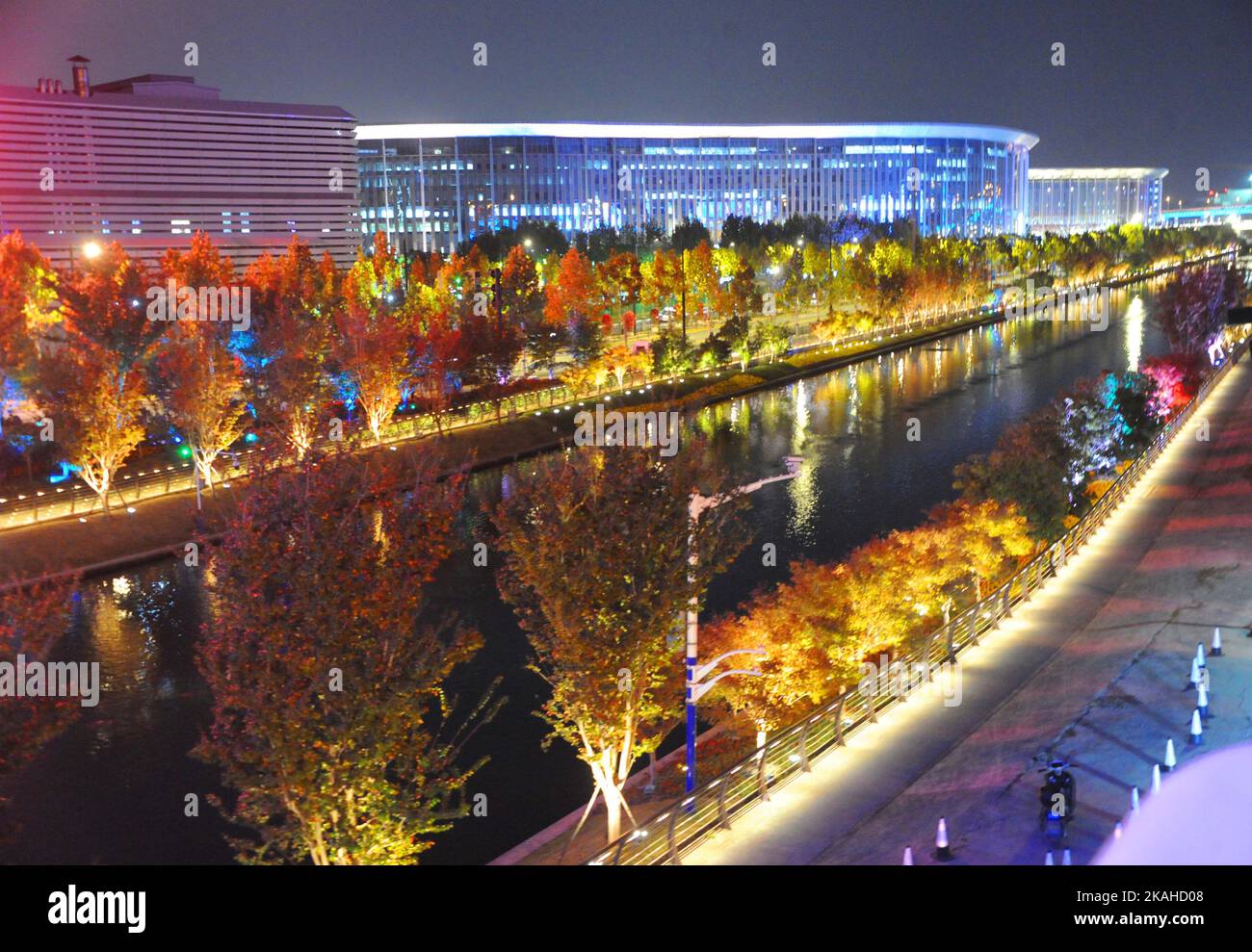 The 2022 China International Import Expo(CIIE) is about to start, neon lights are around the ...