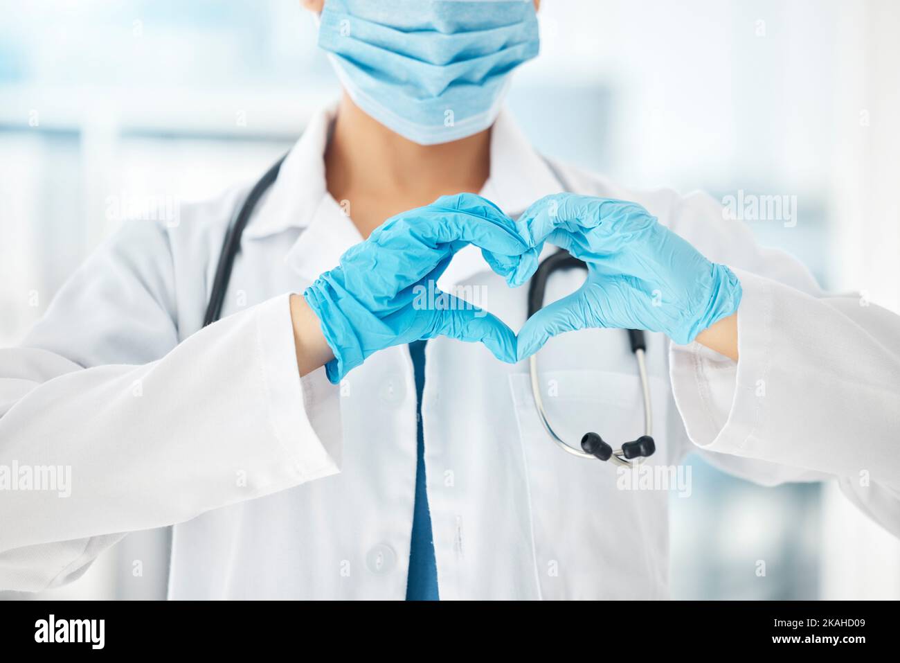Doctor, hands and heart gesture in covid healthcare, love or trust for ...