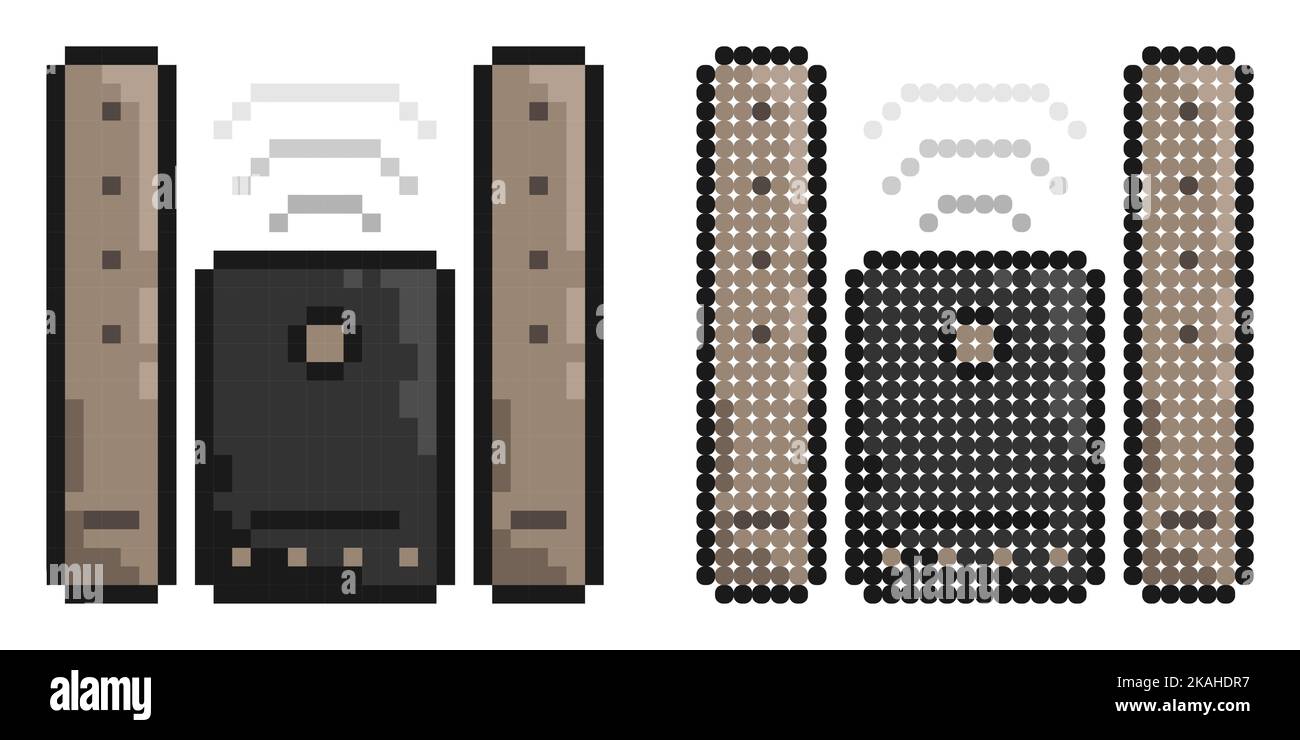 Pixel icon. Home acoustic system with speakers. Premium home cinema ...