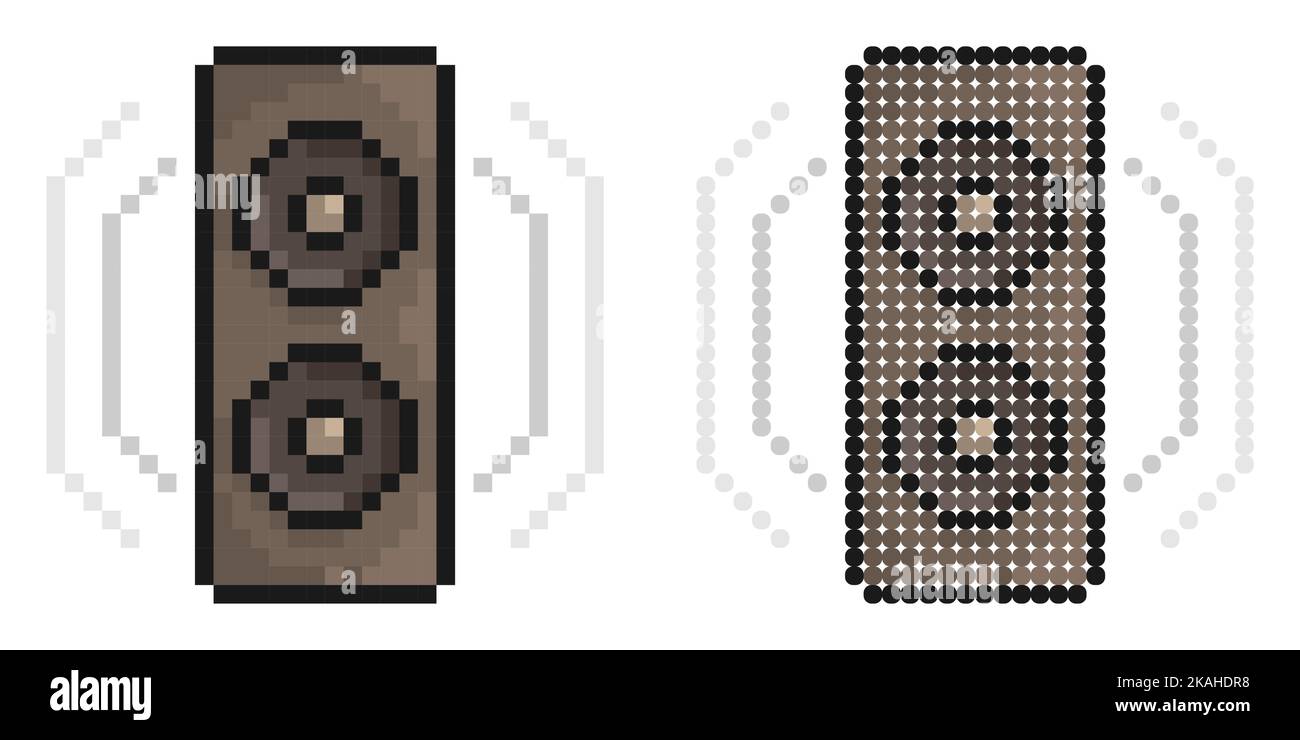 Pixel icon. Musical speaker for playing music with sound waves. Disco ...