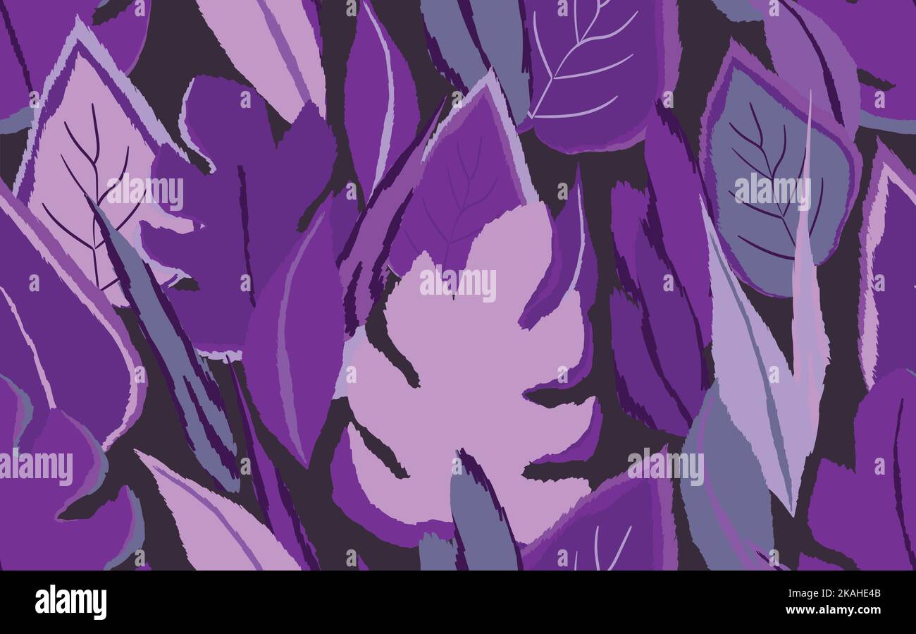 Floral seamless with hand drawn color exotic monstera leaves. Cute ...