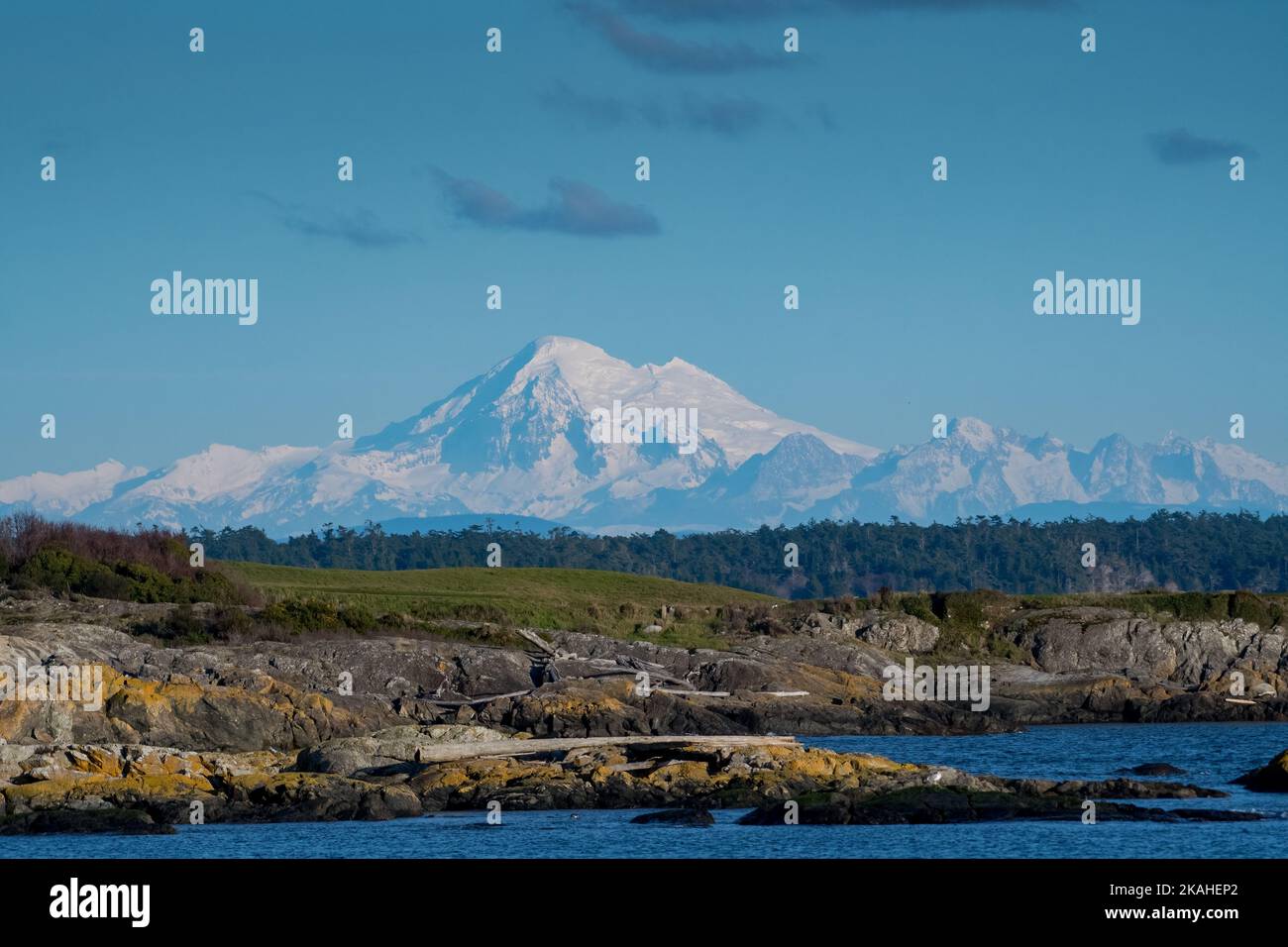 View of Mt Baker across Oak Bay, Vancouver Island, British Columbia ...