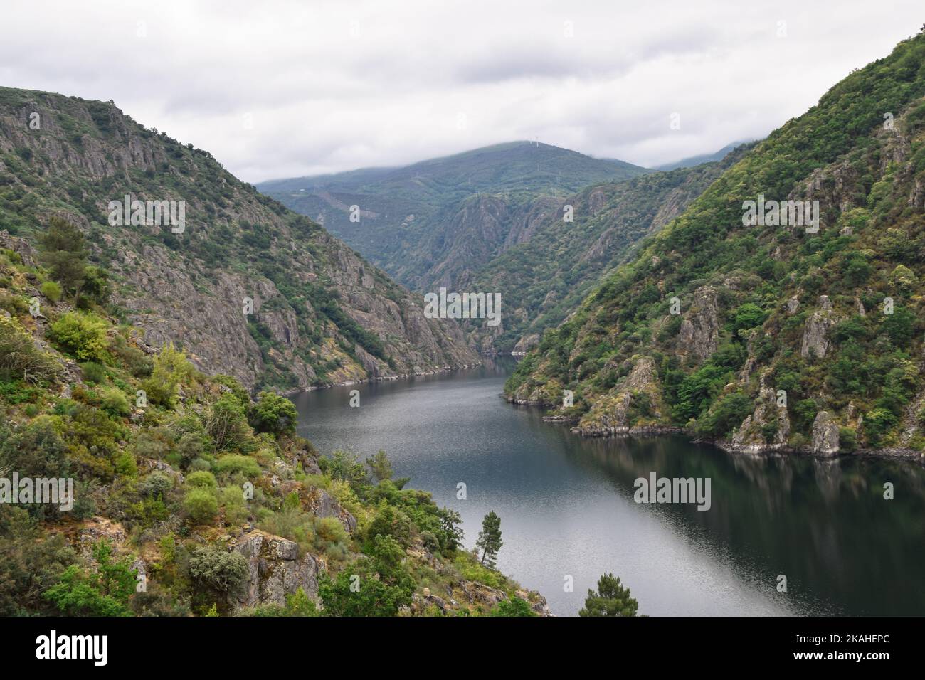 Aerial view of Sil Canyon and Sil river, Ribeira Sacra, Galicia, Spain ...