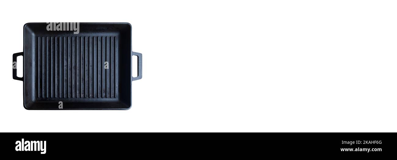 Empty black cast heavy iron grill pan modern kitchen equipment ...