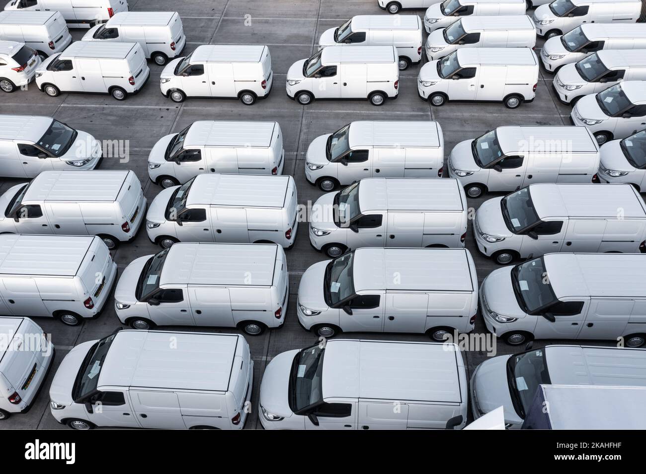 DONCASTER, UK - OCTOBER 13, 2022. An aerial view directly above rows of ...