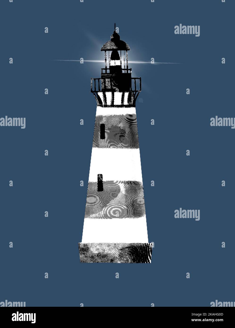 Lighthouse engraving. A realistic illustration of a lighthouse. Black ...